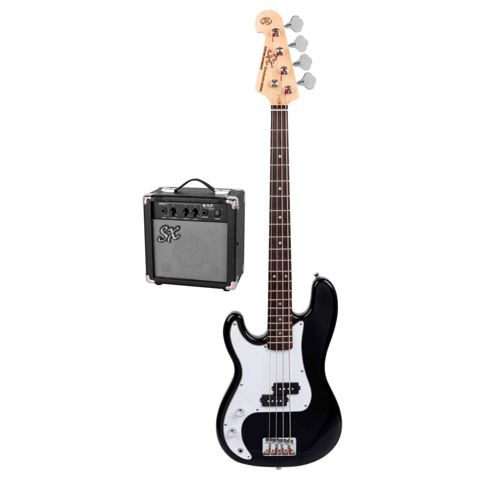 SX SB2SK34LHB Precision-Style 3/4-Sized Left-Handed Bass Guitar Pack i ...