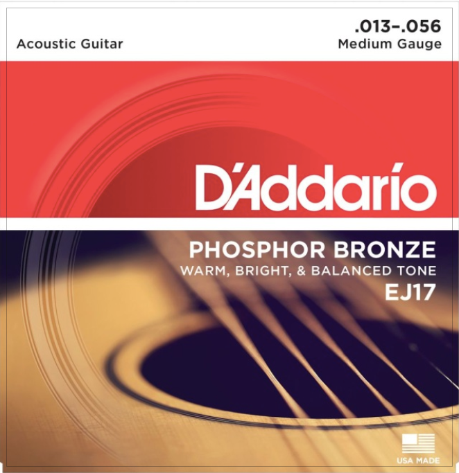D'Addario Phosphor Bronze Acoustic Guitar Strings EJ17 Medium (13-56 ...